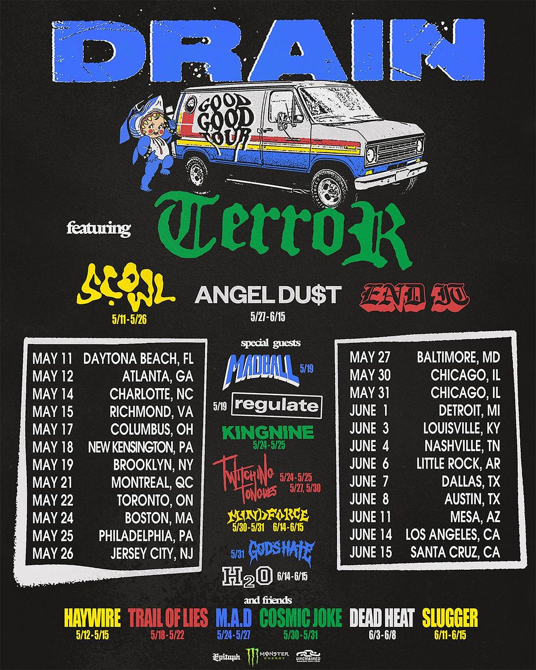 Drain tap Terror, Scowl, Angel Du$t, and more for spring 2024 tour